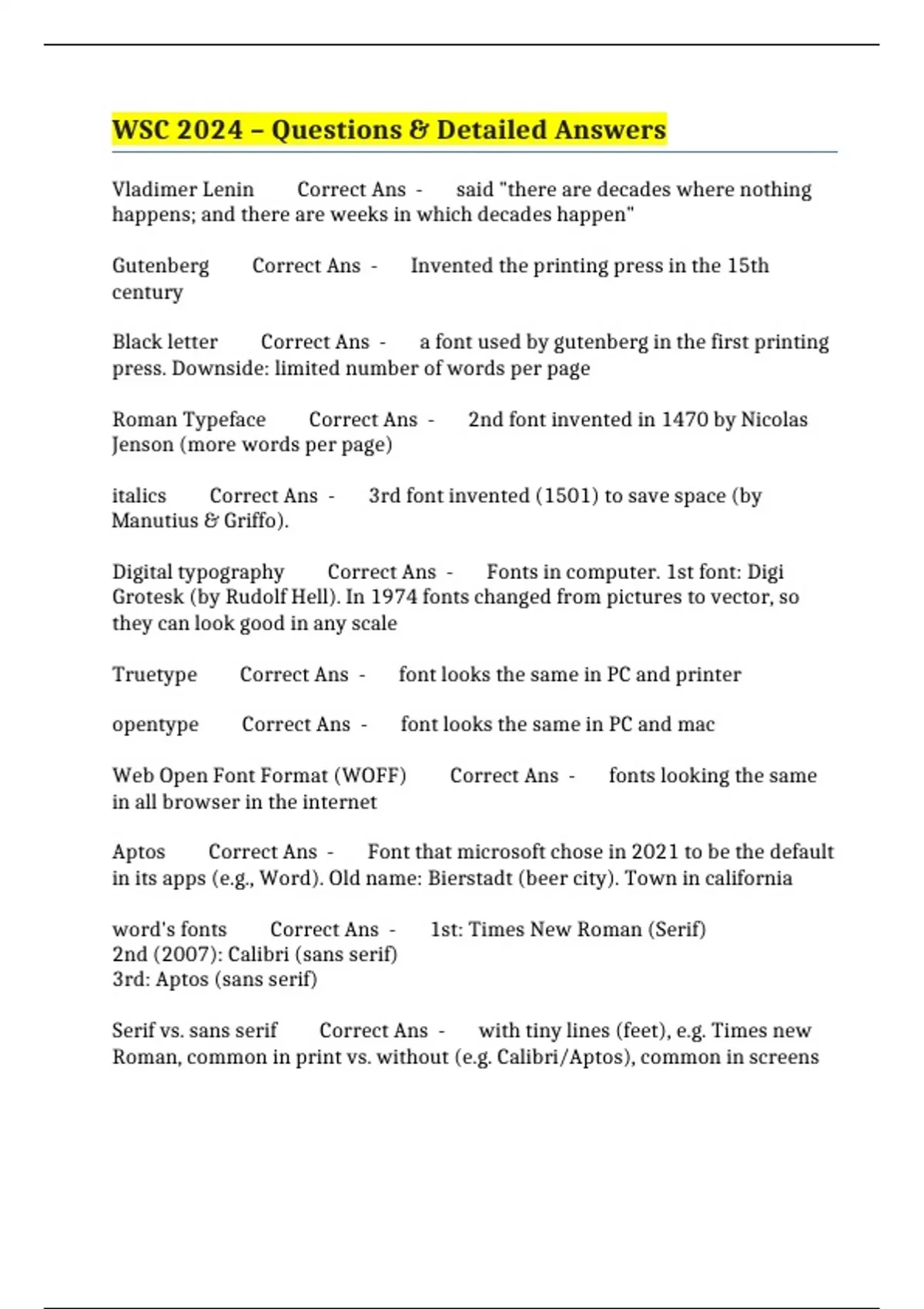 WSC 2024 – Questions & Detailed Answers - WSC - Stuvia US