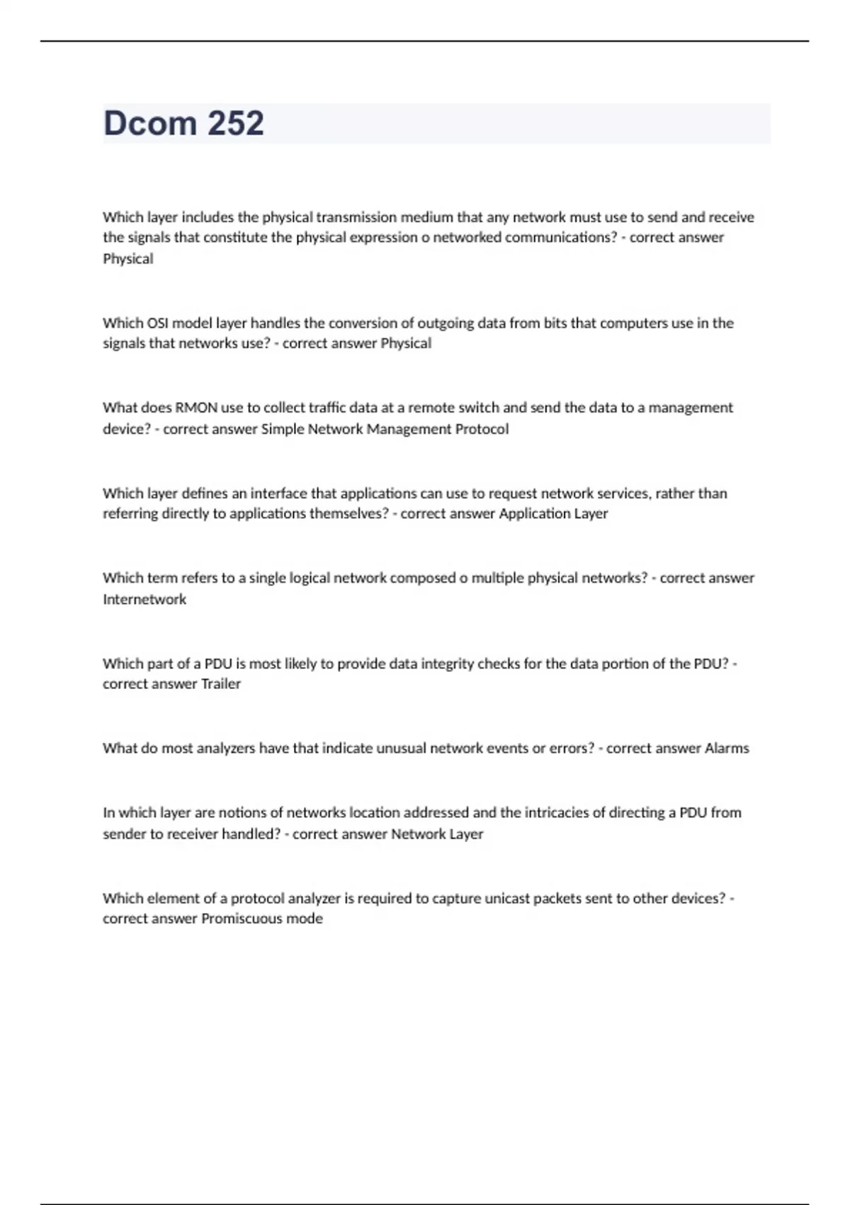 Dcom 252 Questions with complete solution 2024 - DCOM - Stuvia US