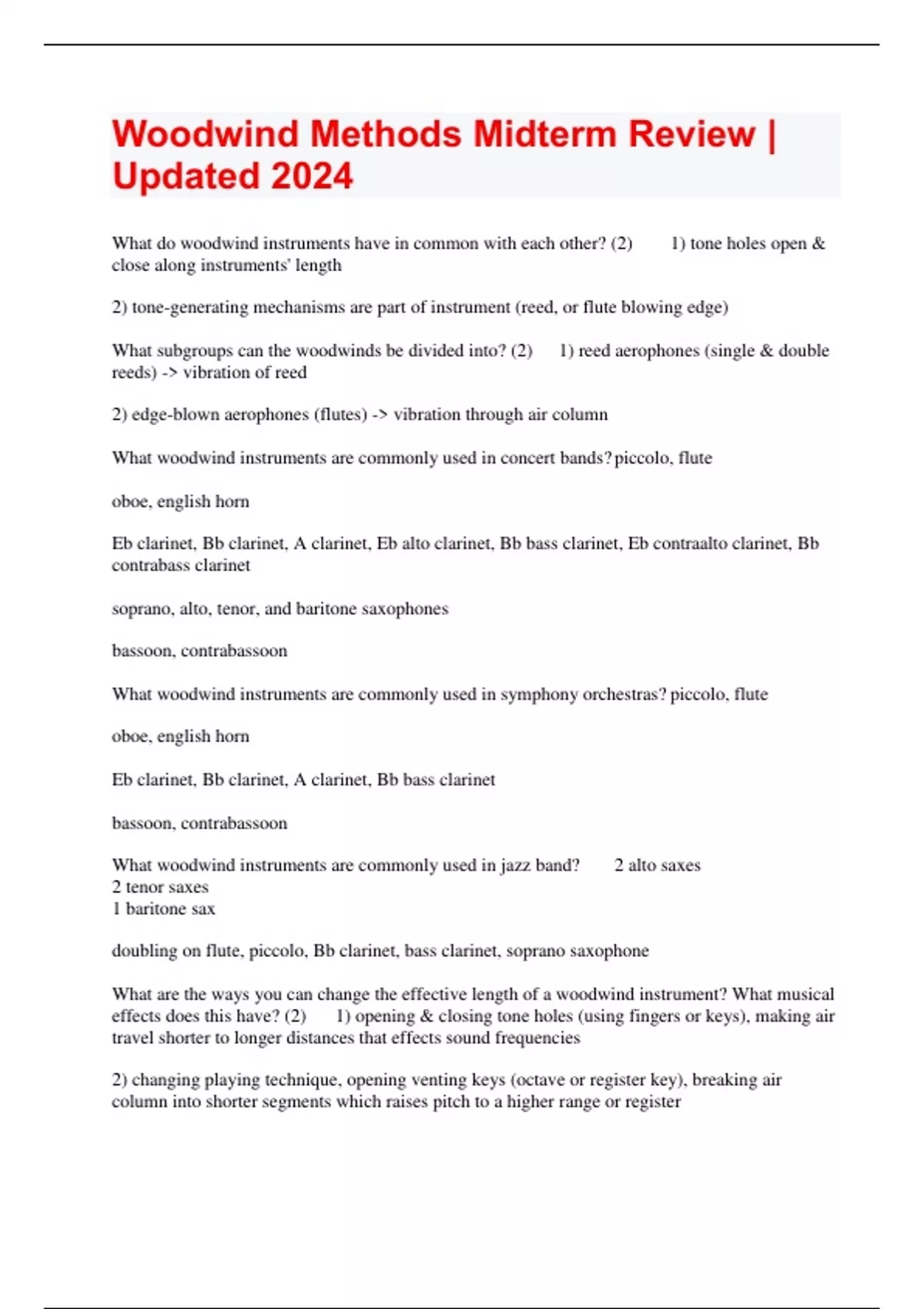 Woodwind Methods Midterm Review | Updated 2024 - Woodwind Methods ...