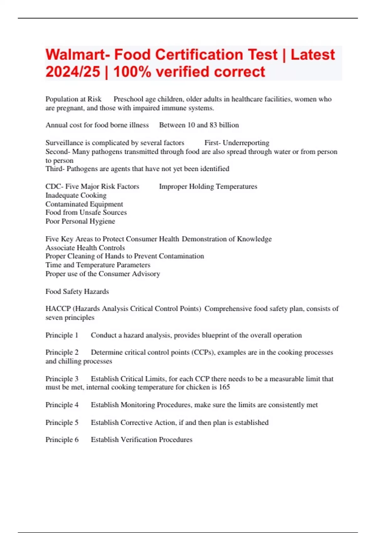 Walmart- Food Certification Test | Latest 2024/25 | 100% verified ...