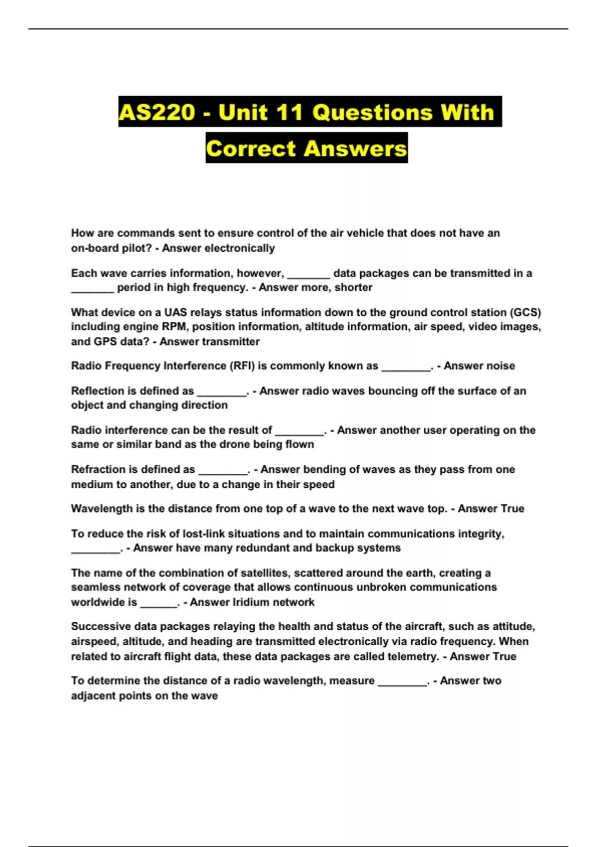 AS220 - Unit 11 Questions With Correct Answers - AS220 - Unit 11 ...