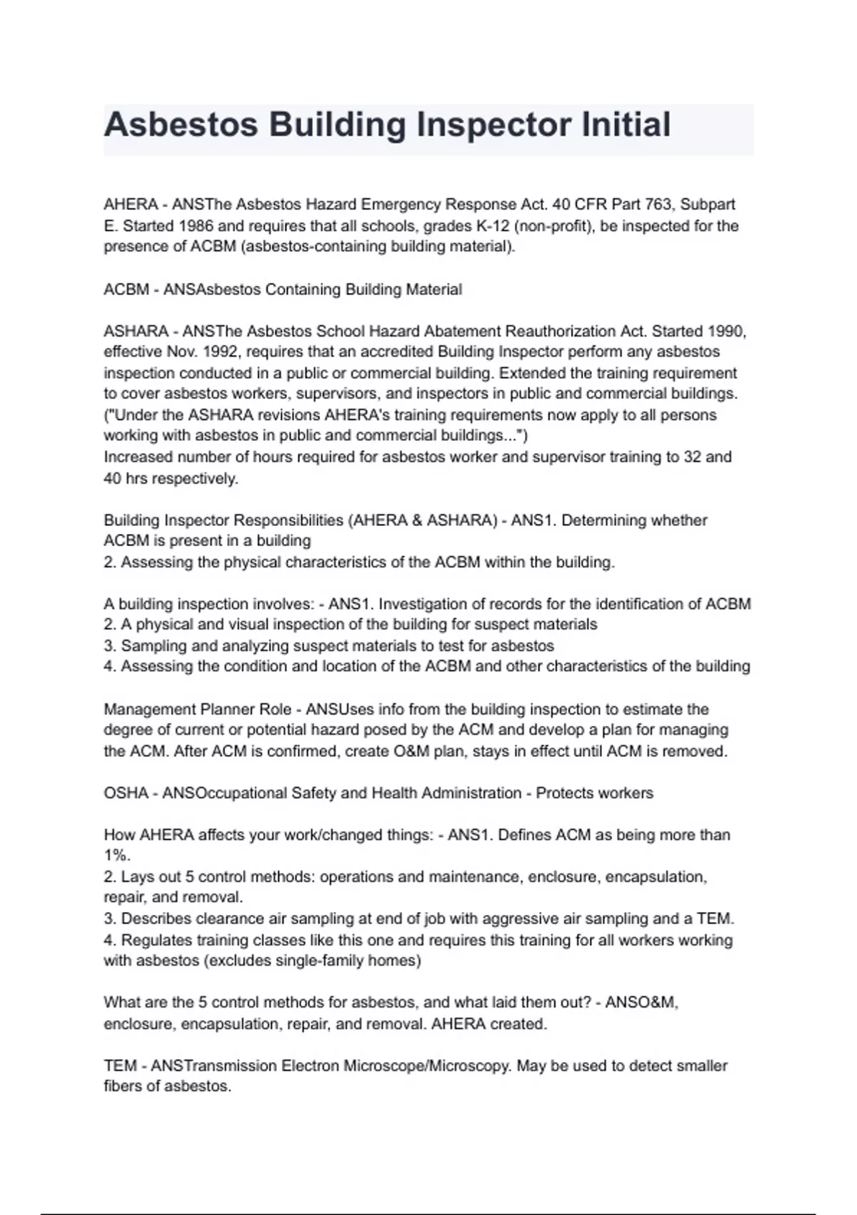 Asbestos Building Inspector Initial 2024/2025 graded A+ - EPA Lead ...