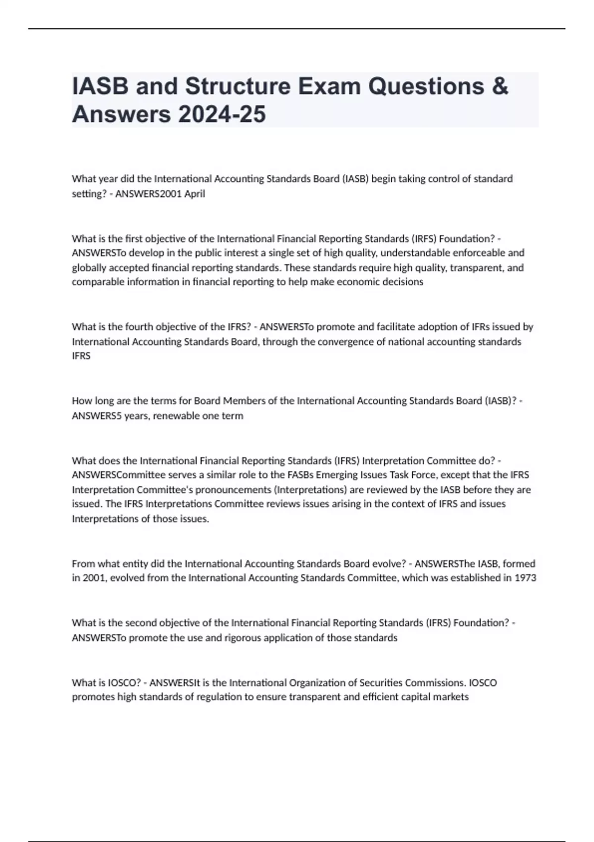 IASB and Structure Exam Questions & Answers 2024-25 - IASB and Structure - Stuvia US