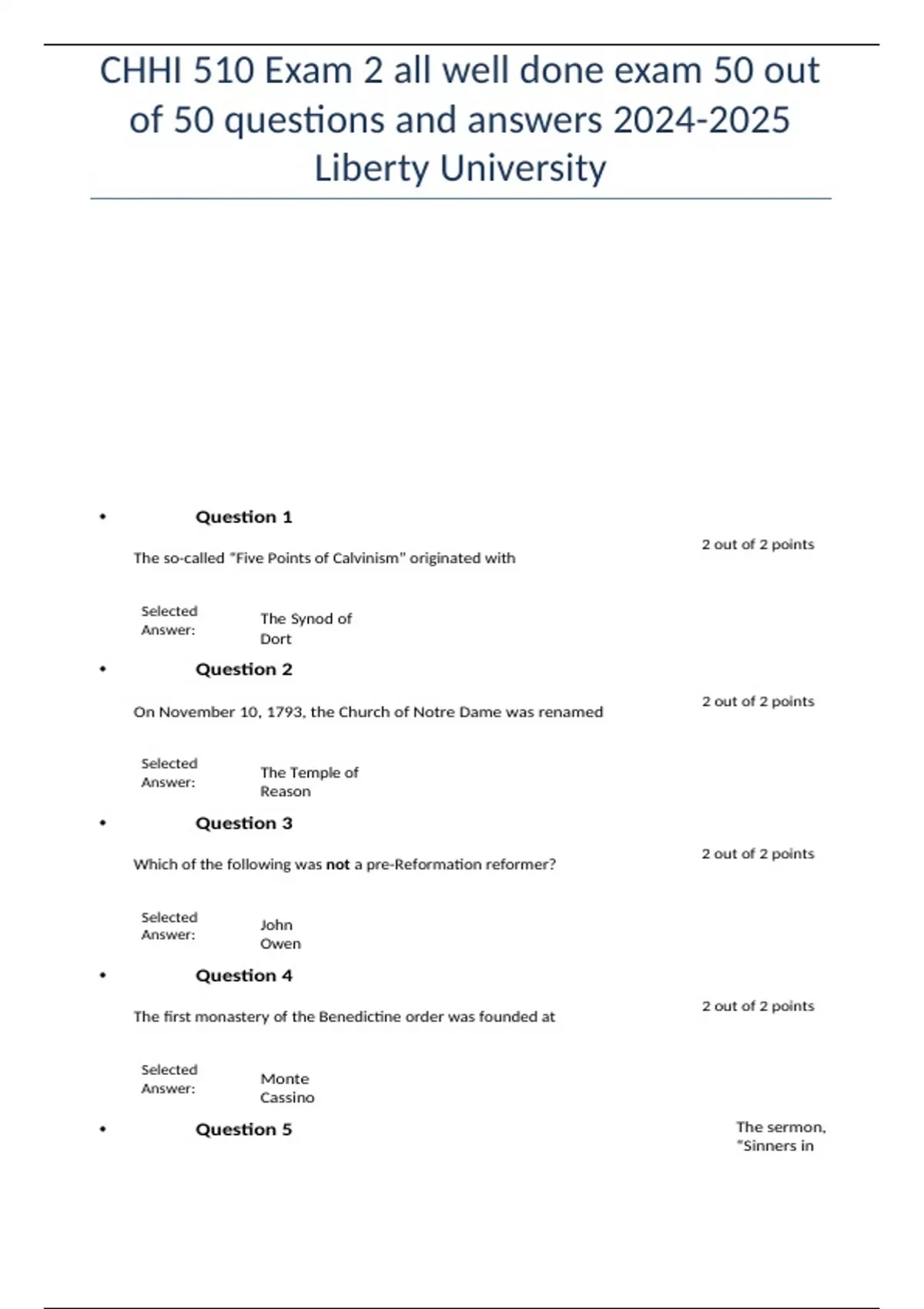 CHHI 510 Exam 2 all well done exam 50 out of 50 questions and answers ...