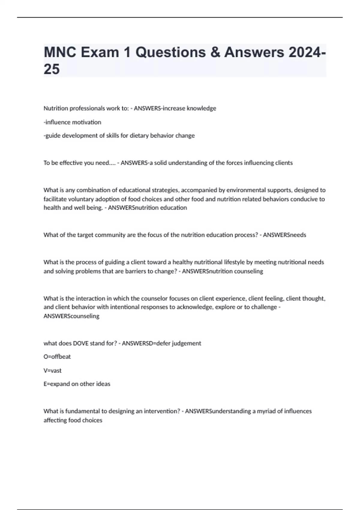MNC Exam 1 Questions & Answers 2024-25 - MNC - Stuvia US