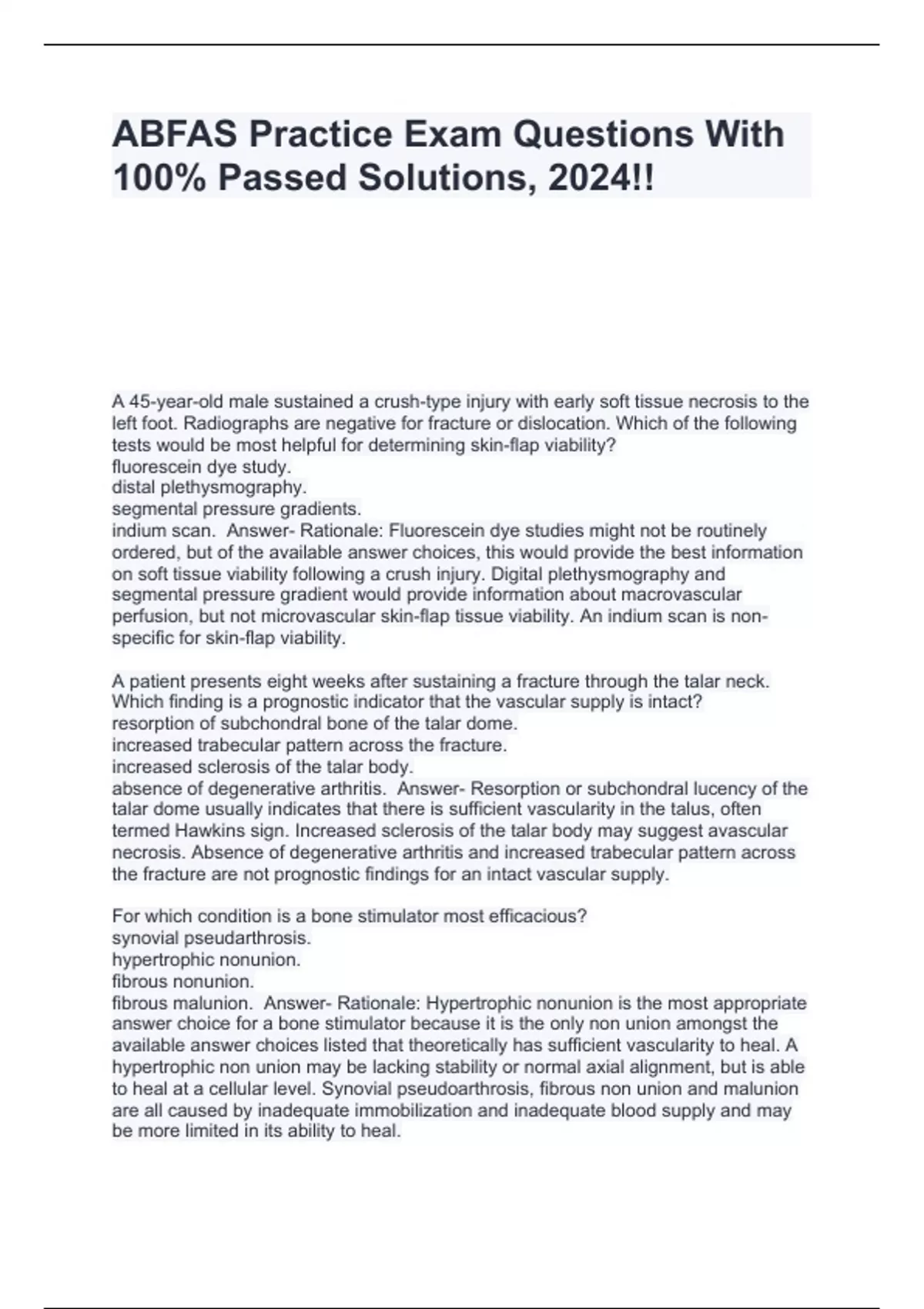 ABFAS Practice Exam Questions With 100% Passed Solutions, 2024 ...