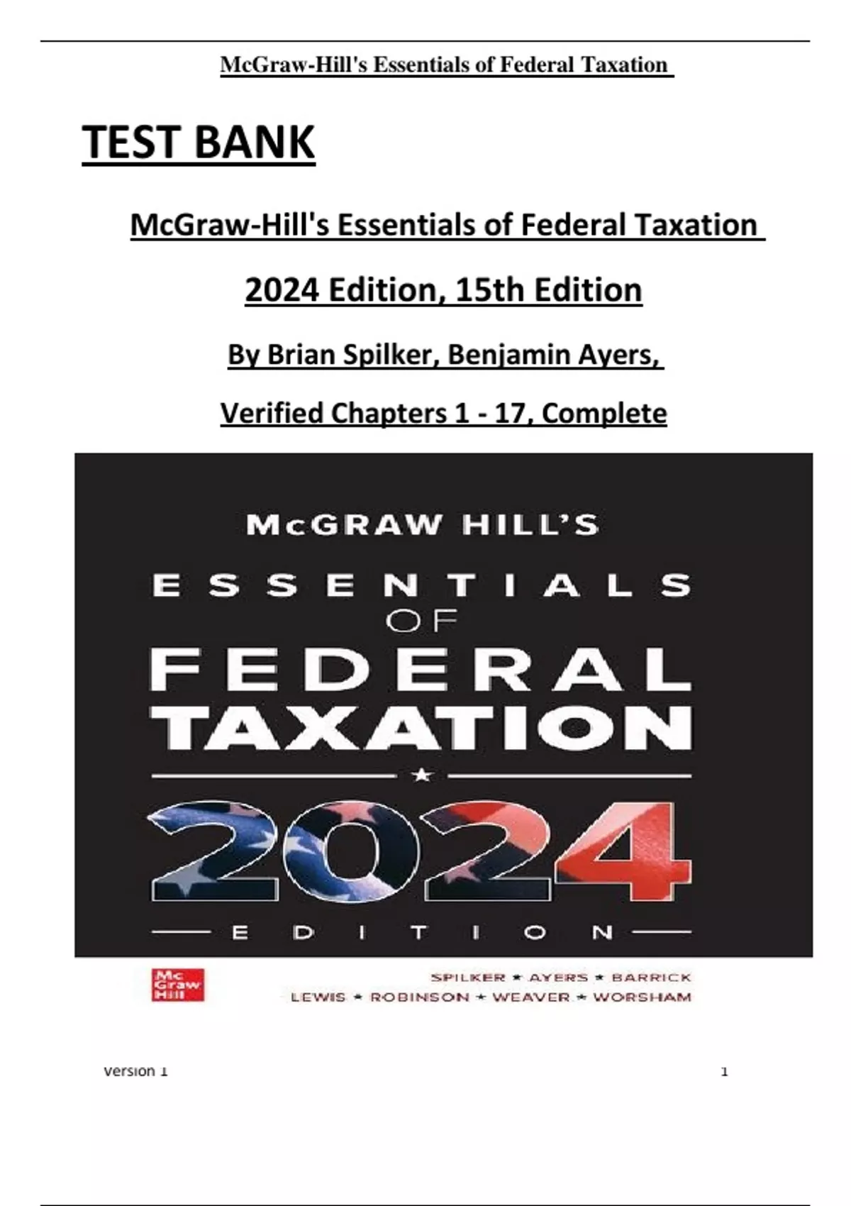 TEST BANK FOR MCGRAW-HILL'S ESSENTIALS OF FEDERAL TAXATION 2024 EDITION ...