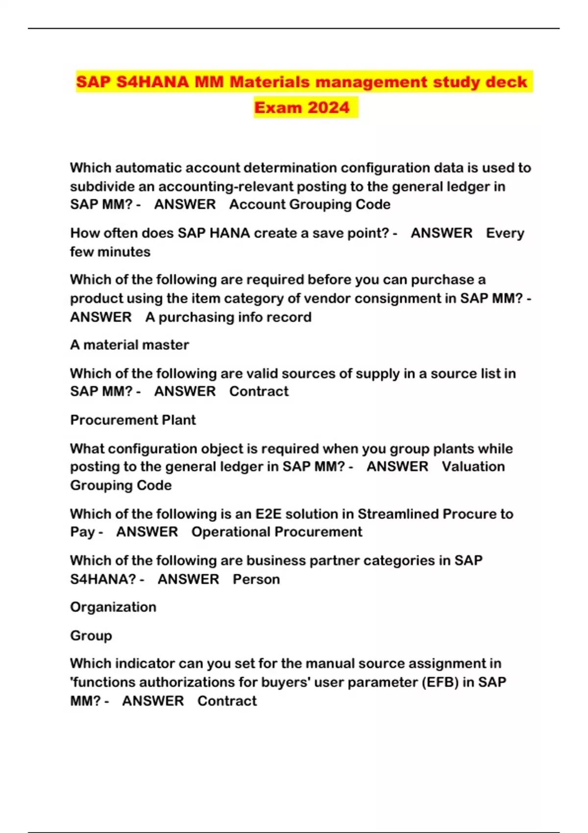 SAP S4HANA MM Materials management study deck Exam 2024 - SAP S4HANA MM ...