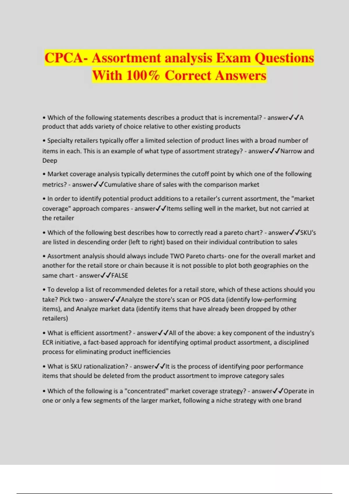CPCA- Assortment analysis Exam Questions With 100% Correct Answers - CPCA - Stuvia US