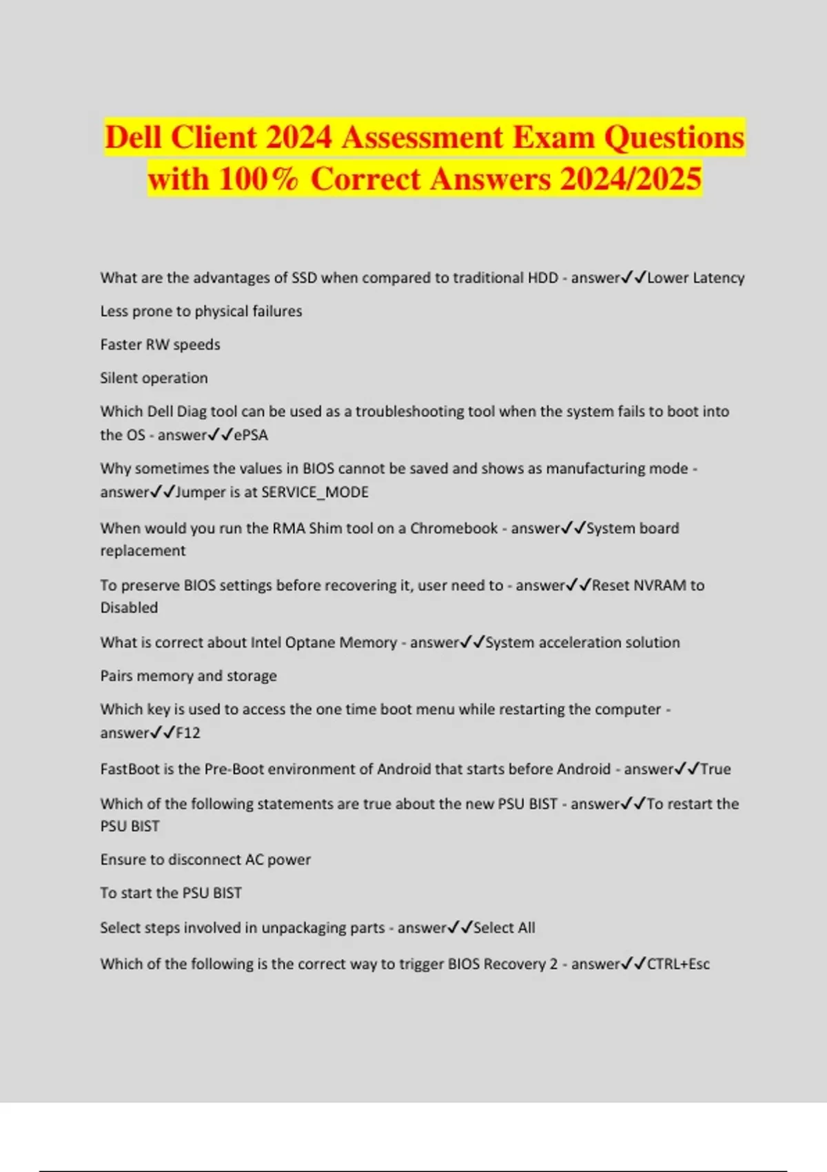 Dell Client 2024 Assessment Exam Questions with 100% Correct Answers ...
