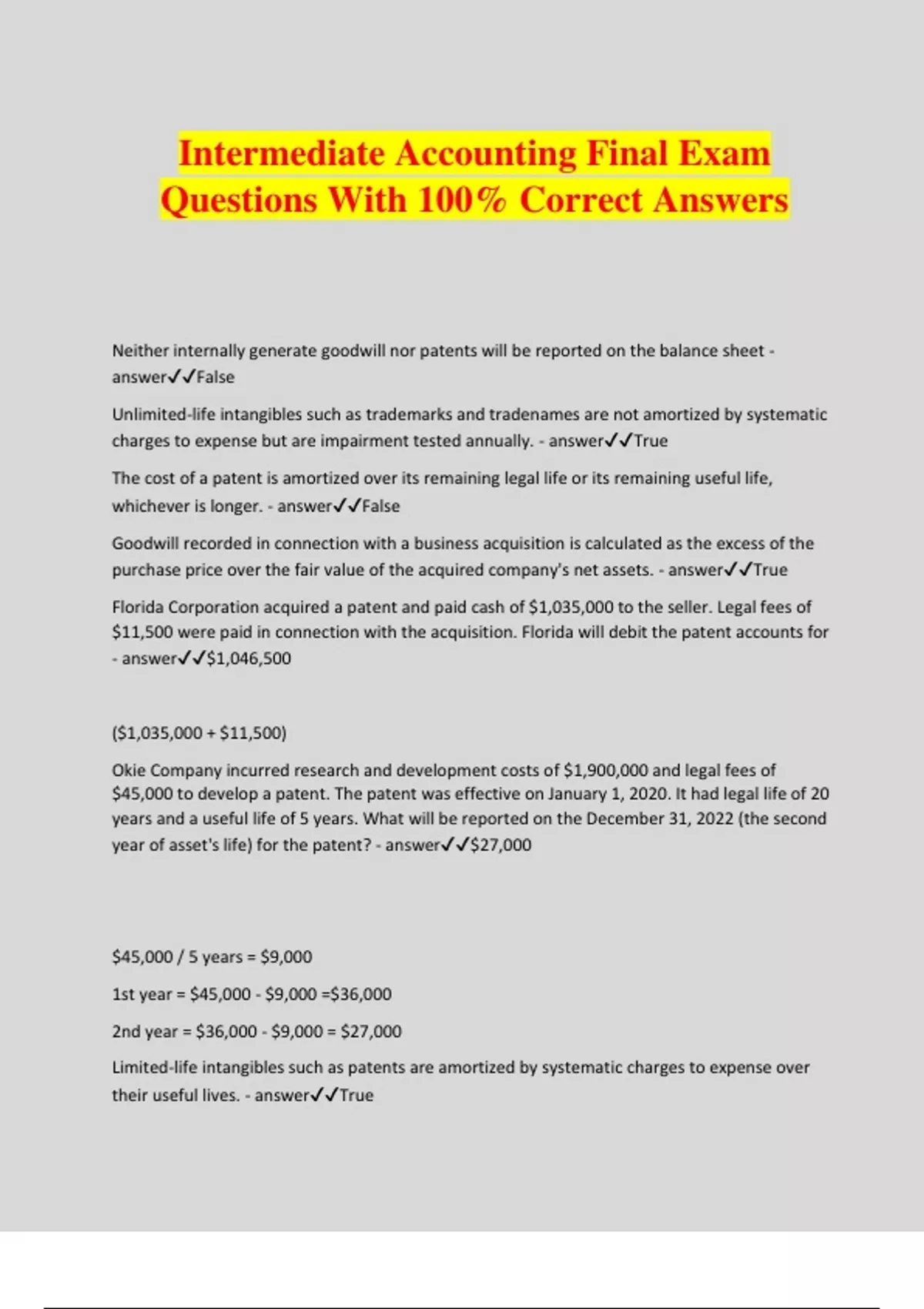 Intermediate Accounting Final Exam Questions With 100% Correct Answers ...
