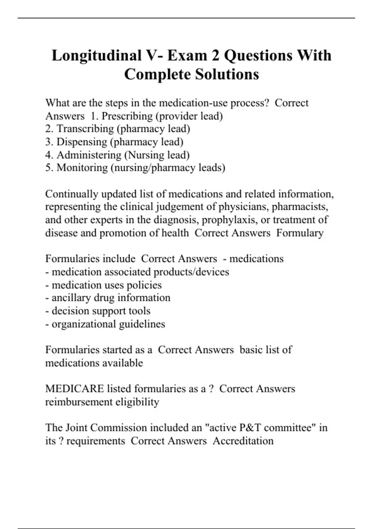 Longitudinal V- Exam 2 Questions With Complete Solutions - Longitudinal ...