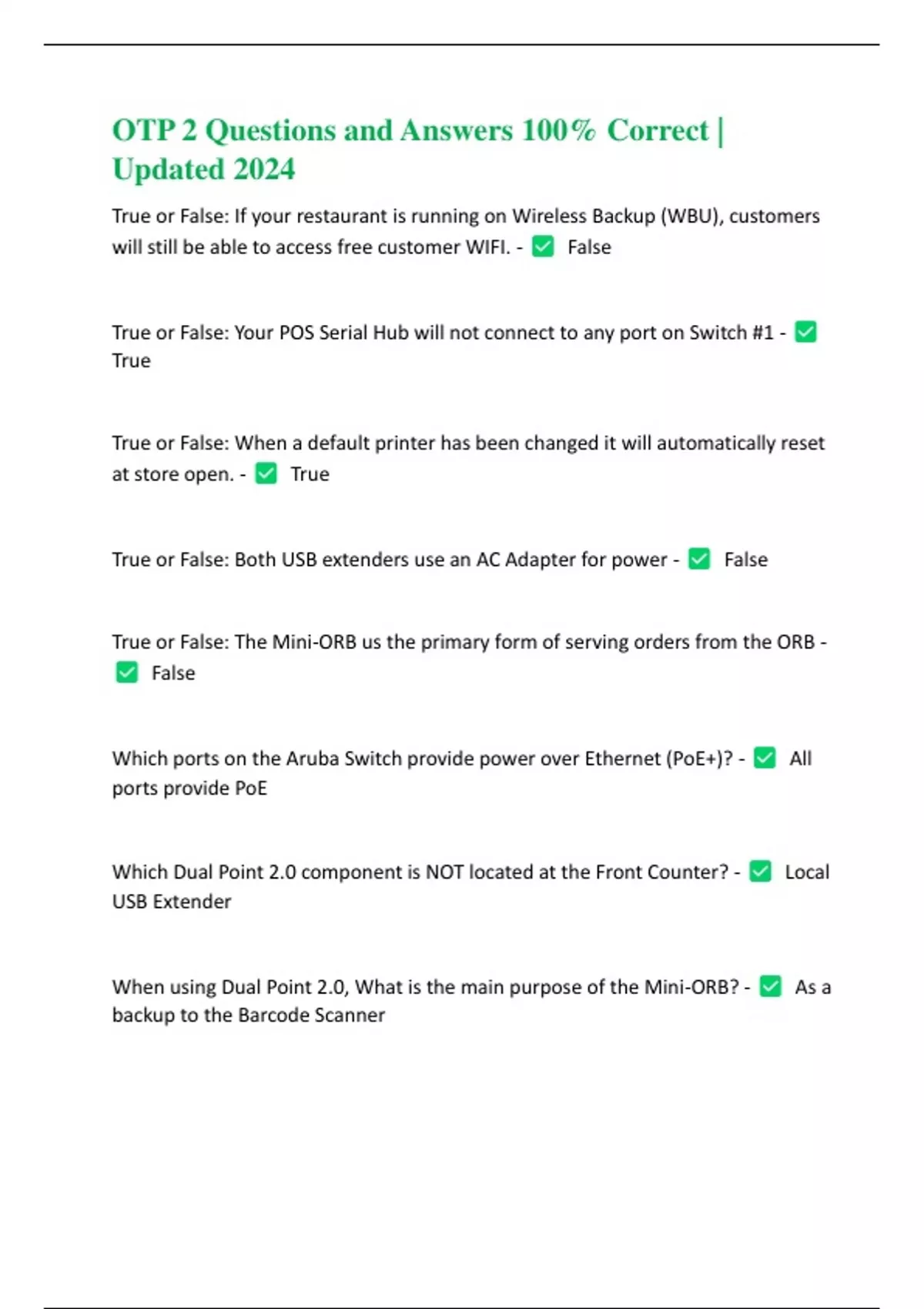 OTP 2 Questions and Answers 100% Correct | Updated 2024 - OTP - Stuvia US