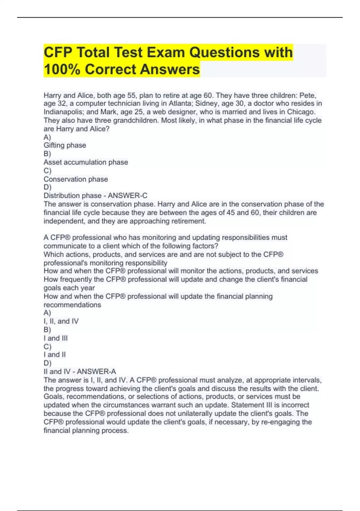 CFP Total Test Exam Questions with 100% Correct Answers - CFP ...