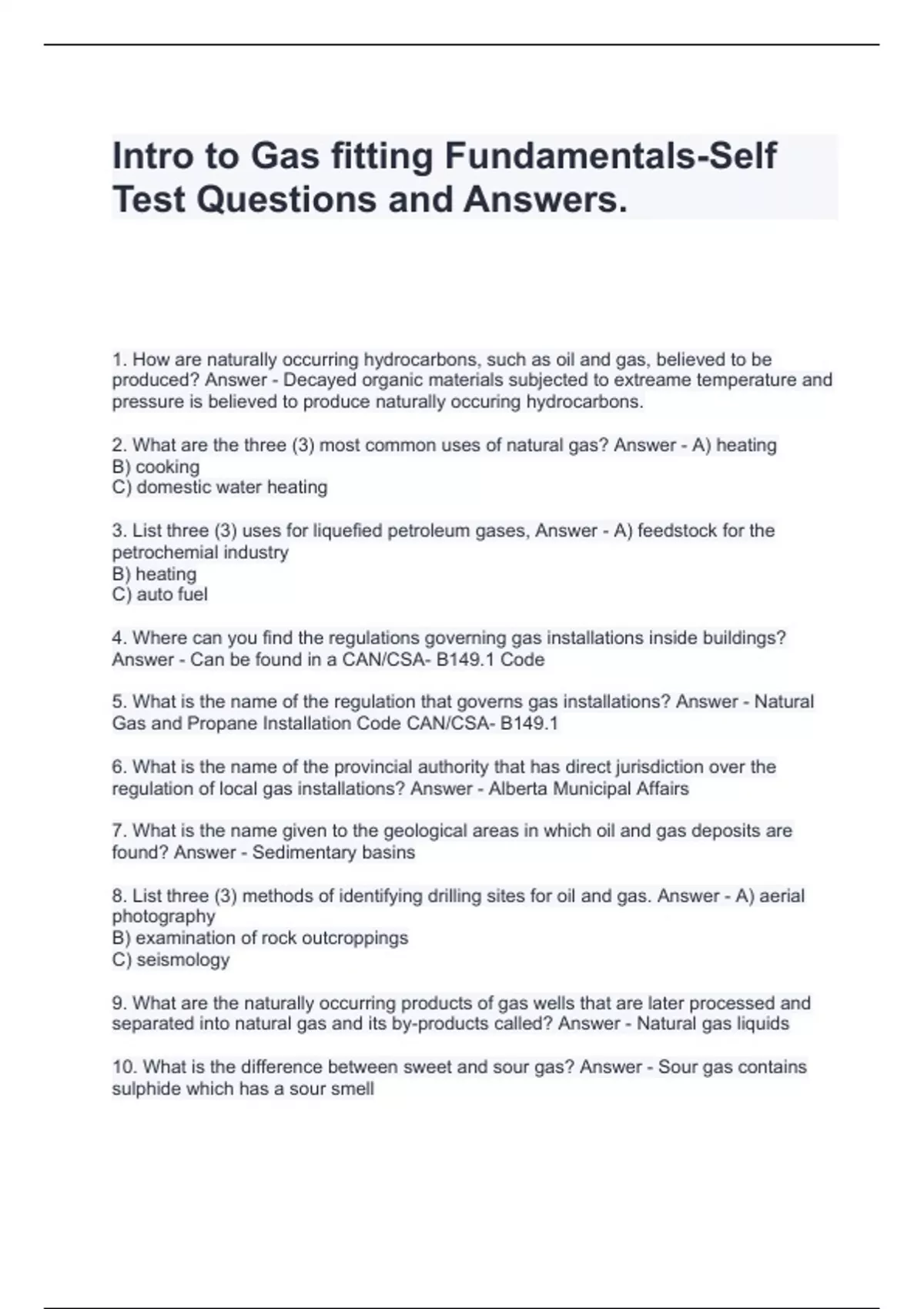 Intro to Gas fitting Fundamentals-Self Test Questions and Answers - GAS ...
