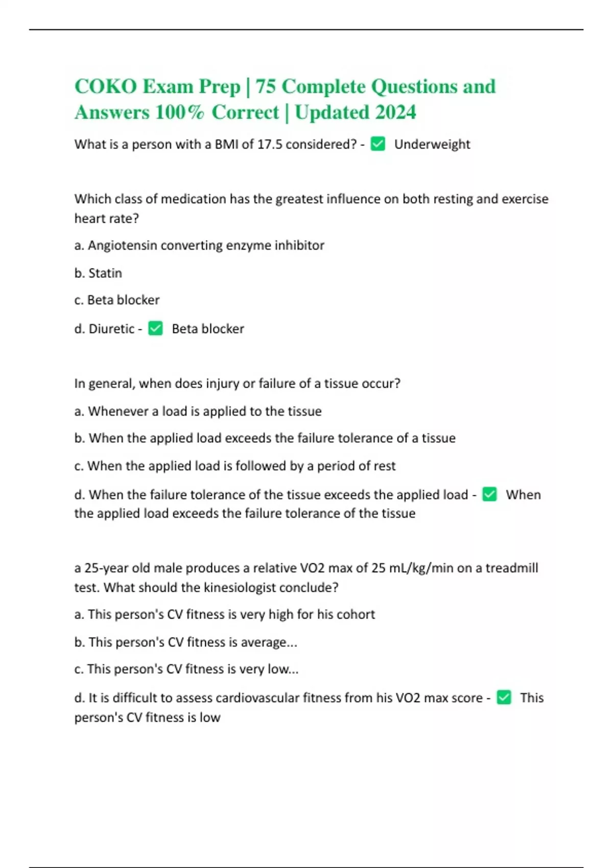 COKO Exam Prep | 75 Complete Questions and Answers 100% Correct ...