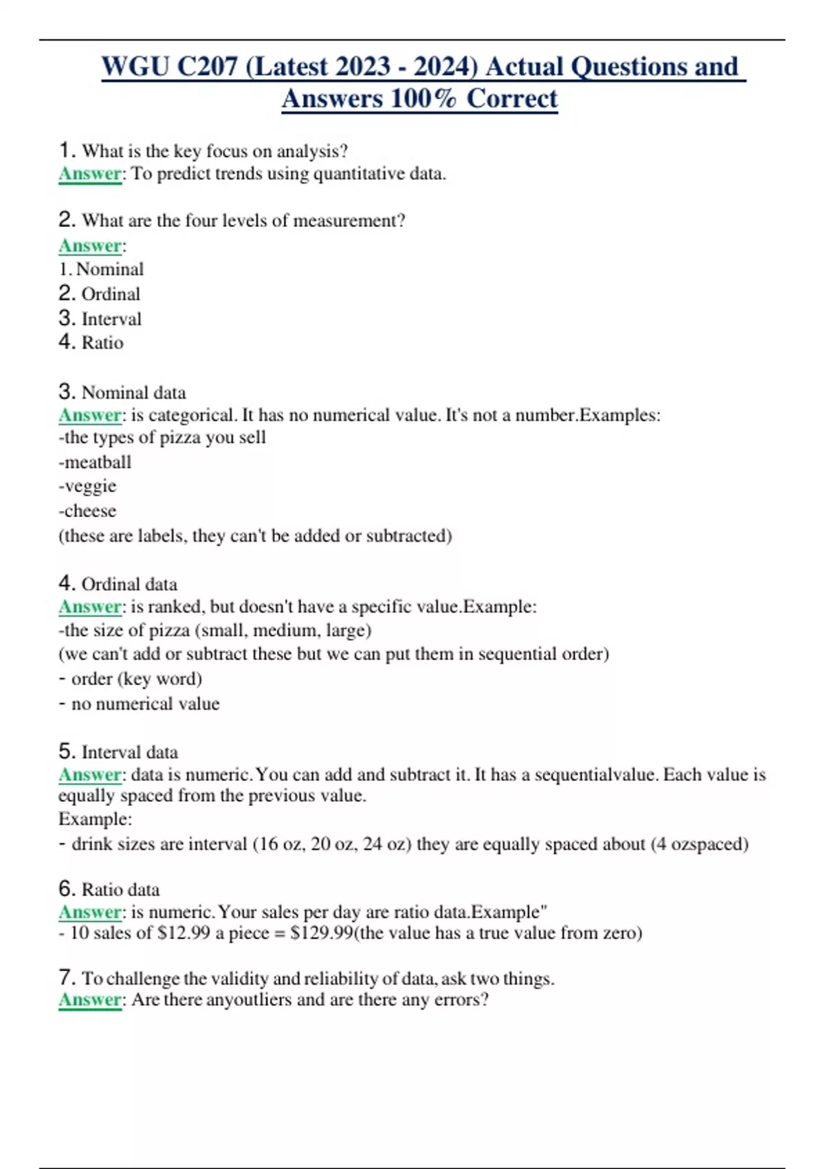 WGU C207 (Latest ) Actual Questions and Answers 100% Correct - C207 WGU ...