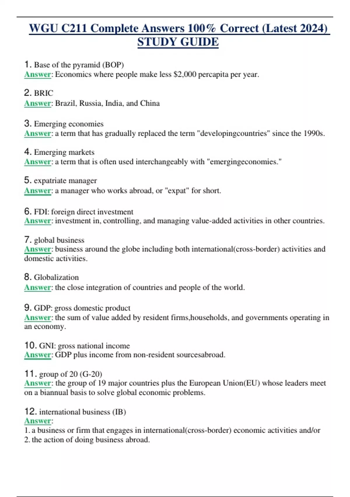 WGU C211 Complete Answers 100% Correct (Latest 2024) STUDY GUIDE - C211 ...