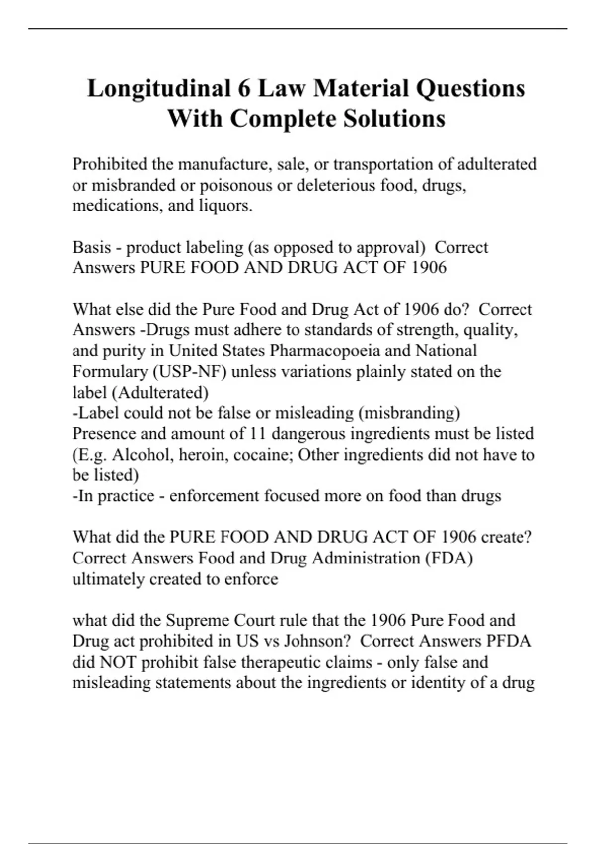 Longitudinal 6 Law Material Questions With Complete Solutions ...
