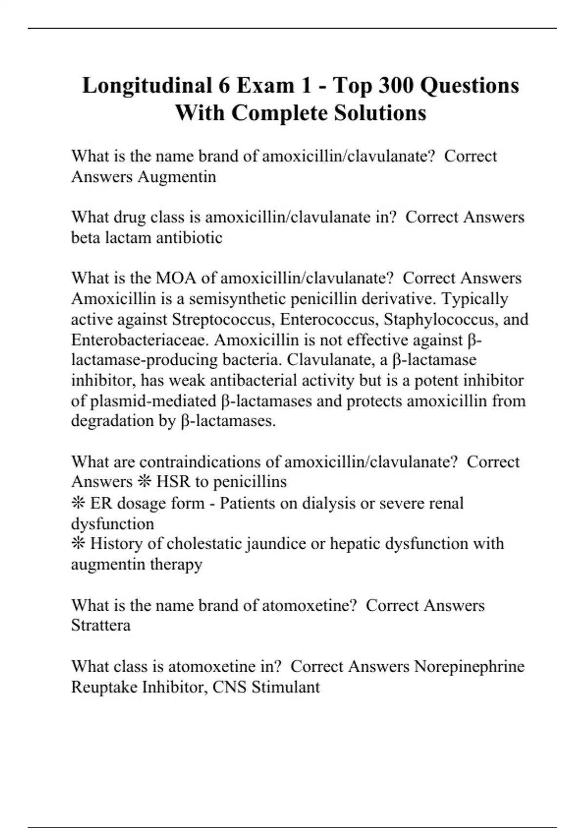 Longitudinal 6 Exam 1 - Top 300 Questions With Complete Solutions ...