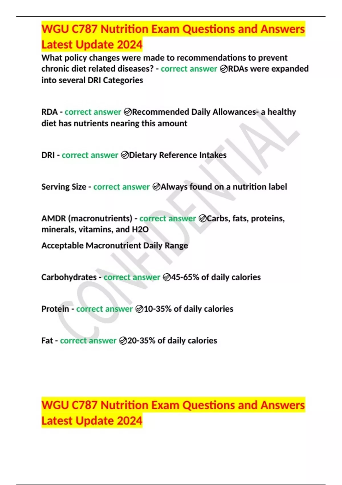 WGU C787 Nutrition Exam Questions and Answers Latest Update 2024 - WGU ...