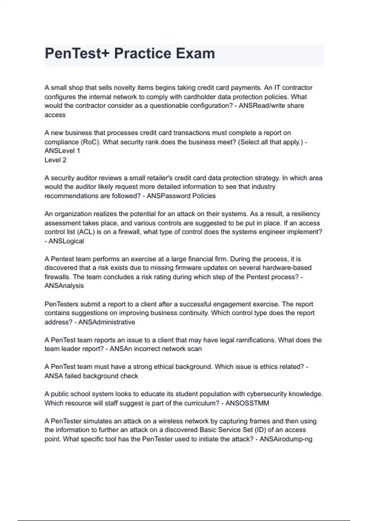 PenTest+ Practice Exam 2024/2025 graded A+ - EPA Lead Supervisor ...