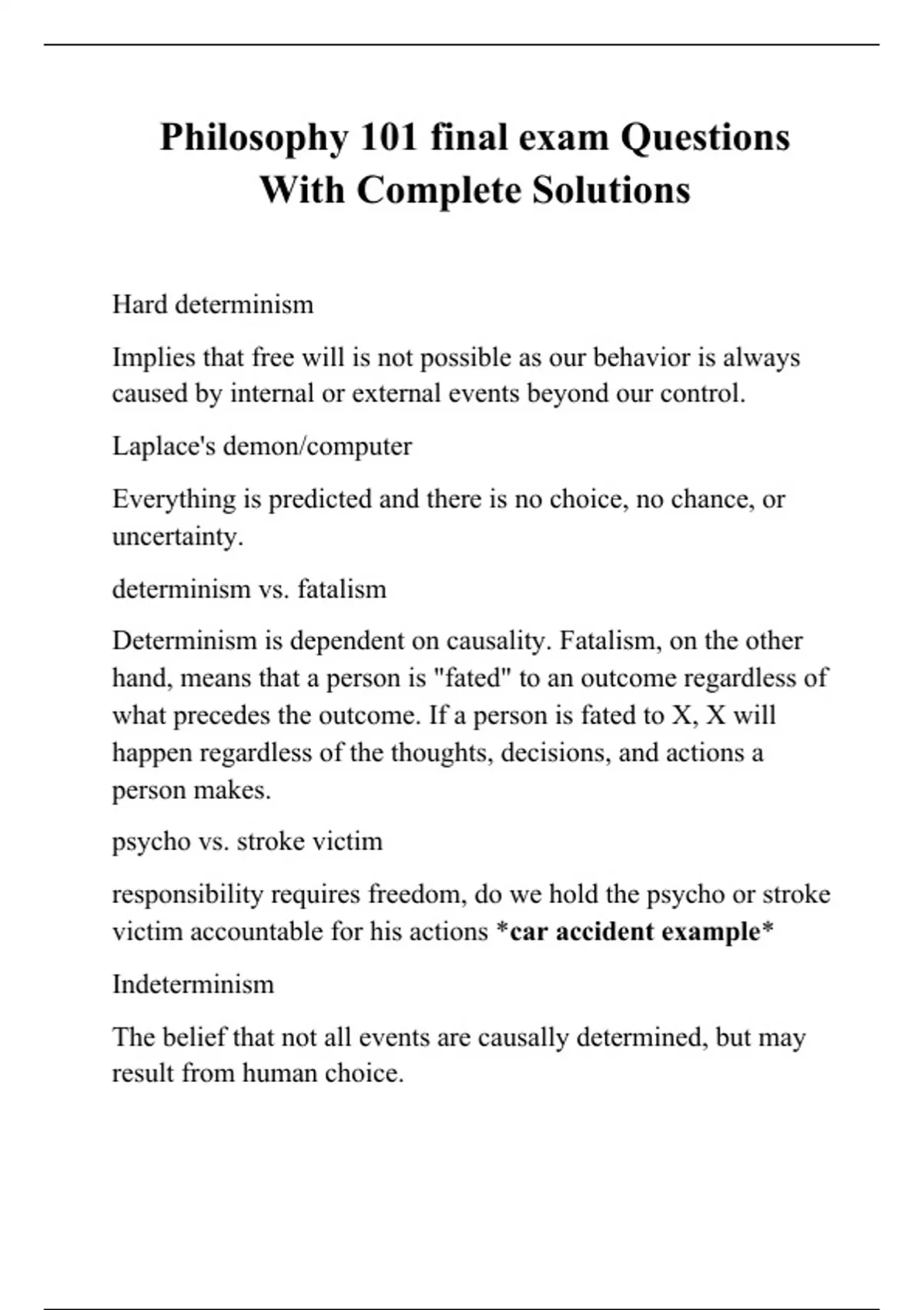 Philosophy 101 final exam Questions With Complete Solutions ...