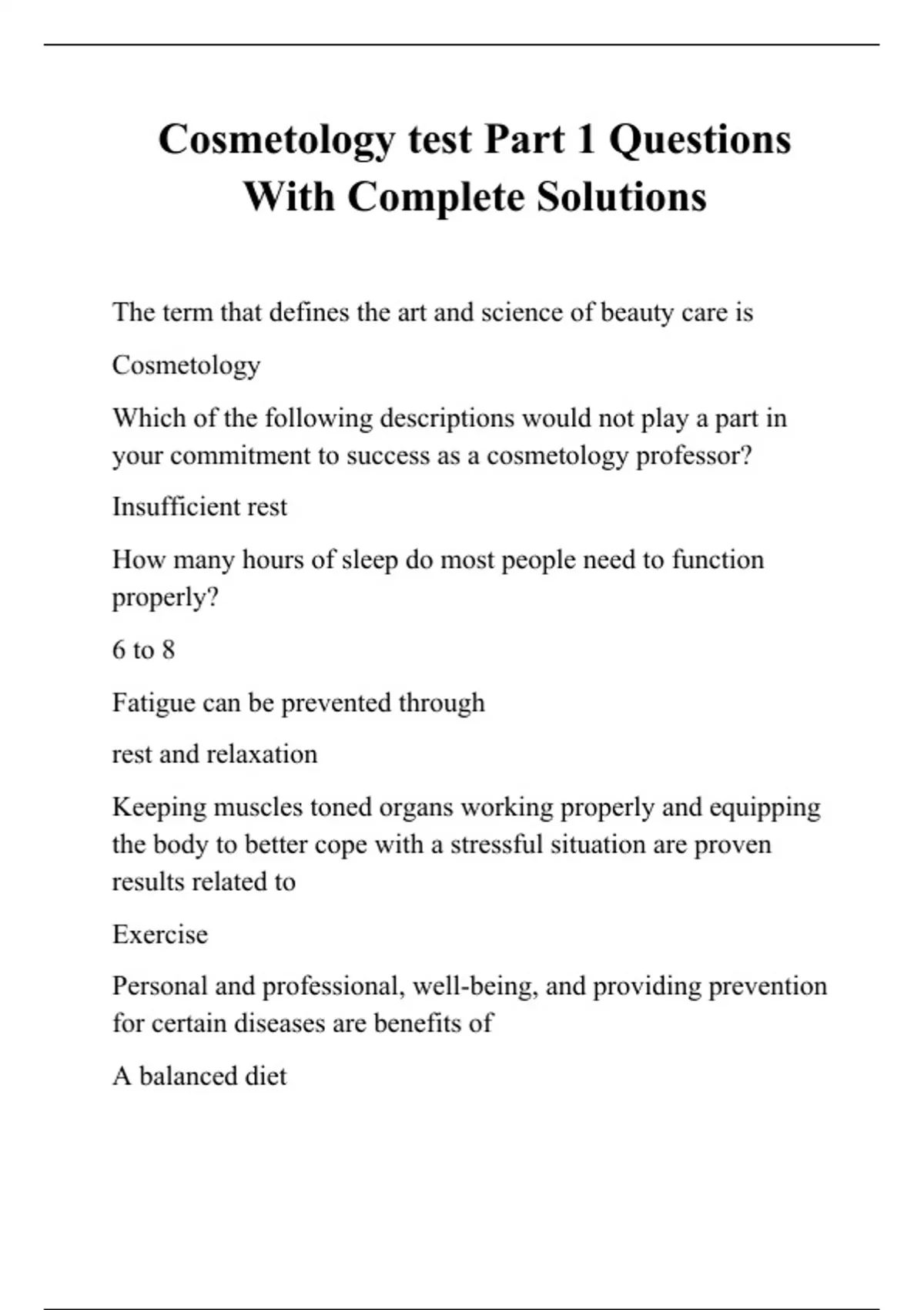 Cosmetology test Part 1 Questions With Complete Solutions - Cosmetology ...