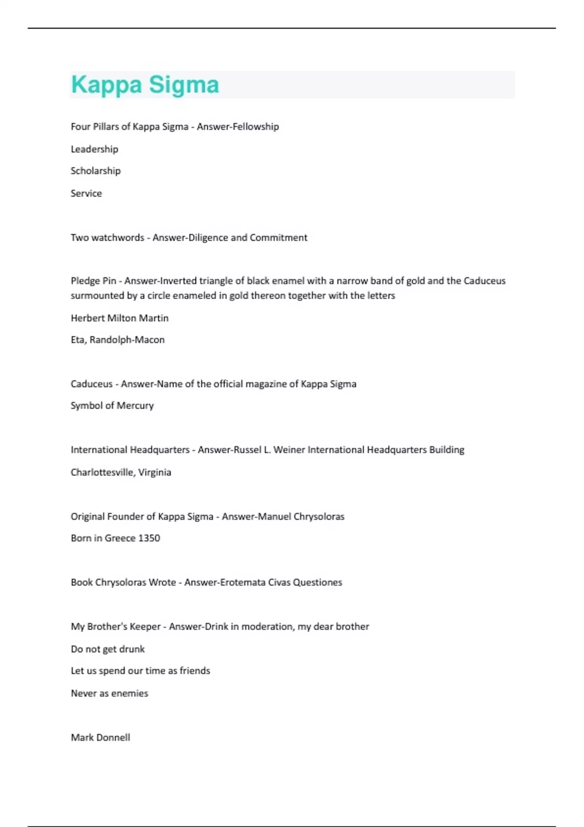 Kappa Sigma Questions and Answers(A+ Solution guide) - Kappa Sigma ...