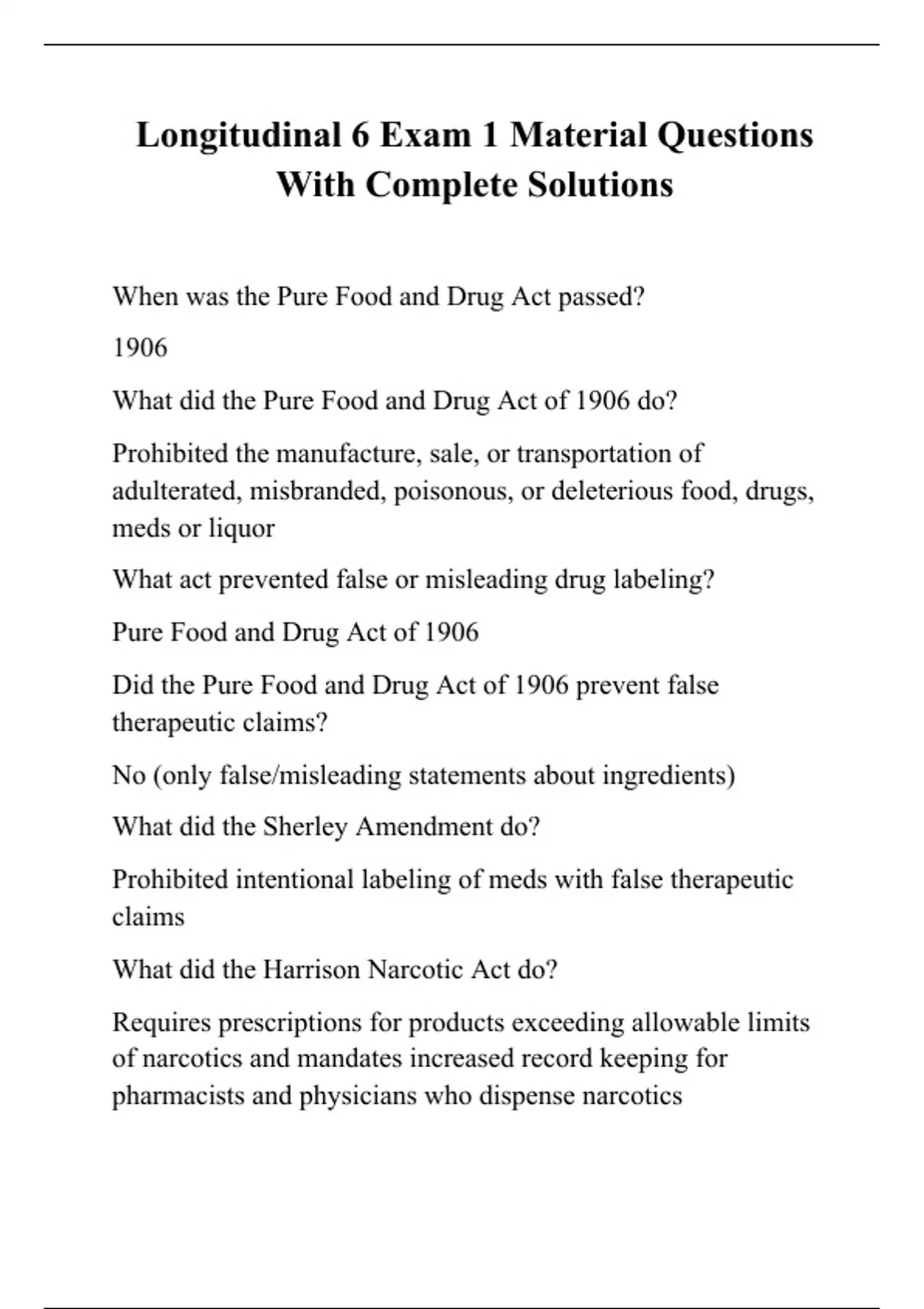 Longitudinal 6 Exam 1 Material Questions With Complete Solutions ...