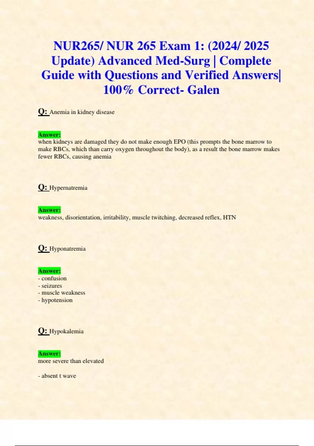 NUR265/ NUR 265 Exam 1: (2024/ 2025 Update) Advanced Med-Surg | Complete Guide with Questions ...