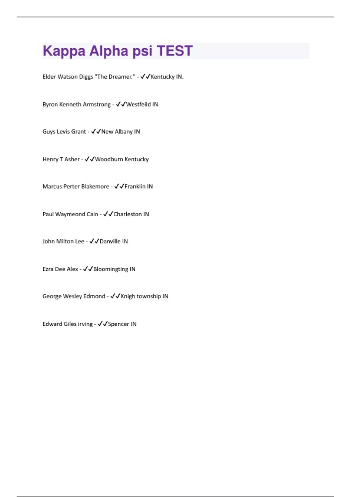 Kappa Alpha psi test (Questions + Answers) Solved - Kappa Alpha psi ...