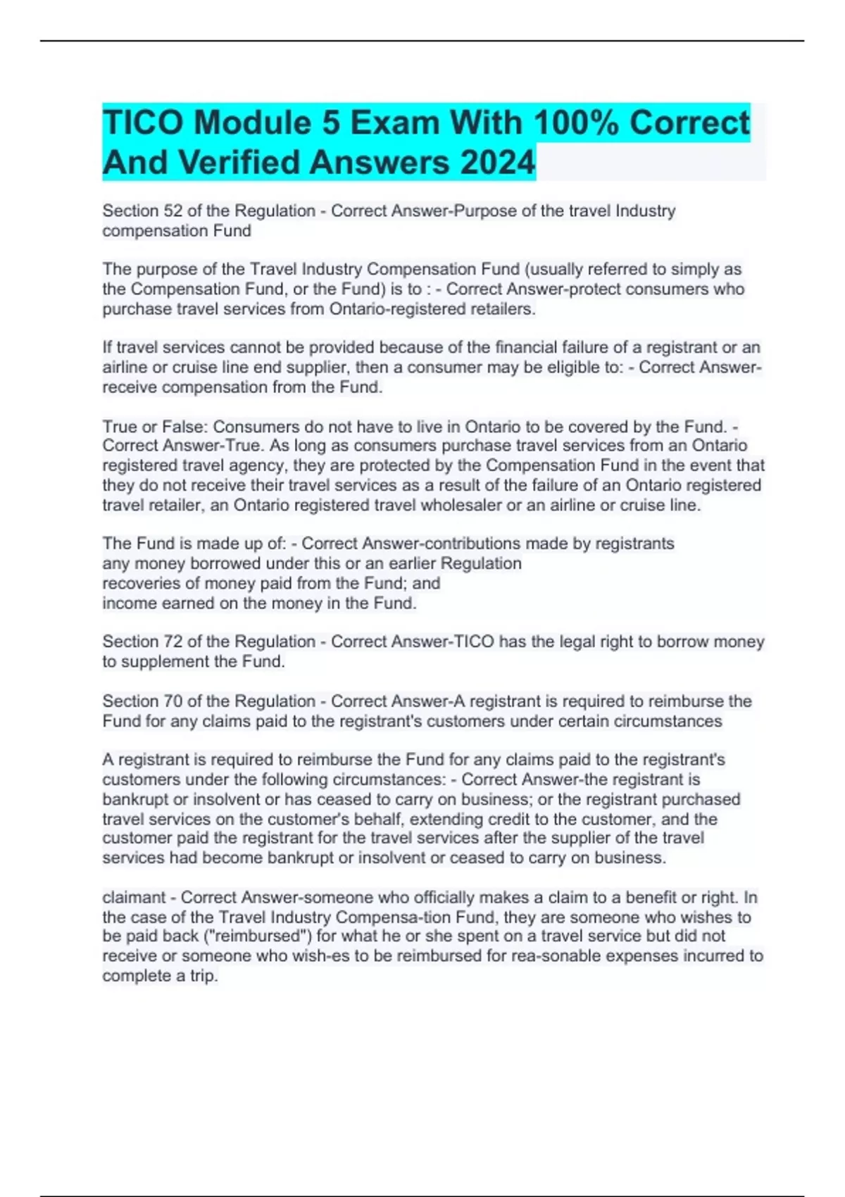 TICO Module 5 Exam With 100% Correct And Verified Answers 2024 - TICO ...