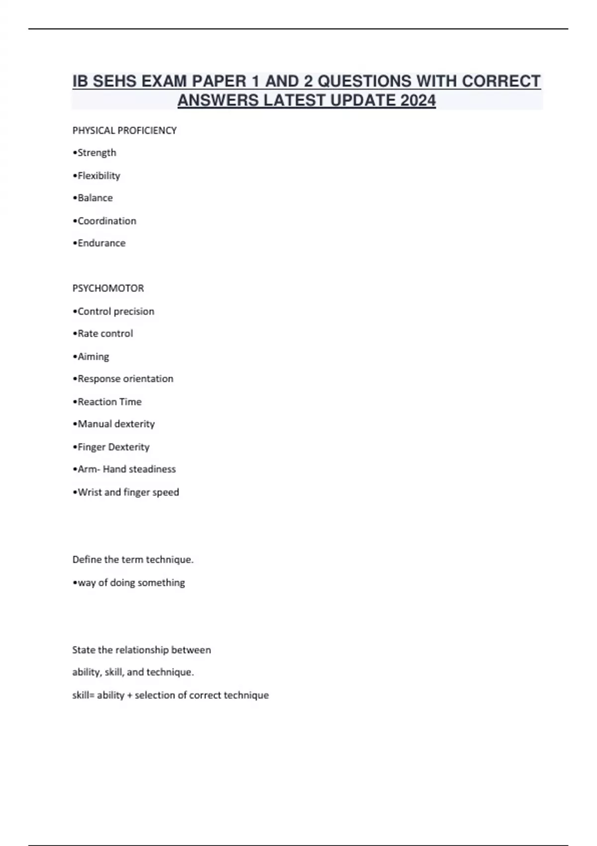 IB SEHS EXAM PAPER 1 AND 2 QUESTIONS WITH CORRECT ANSWERS LATEST UPDATE ...