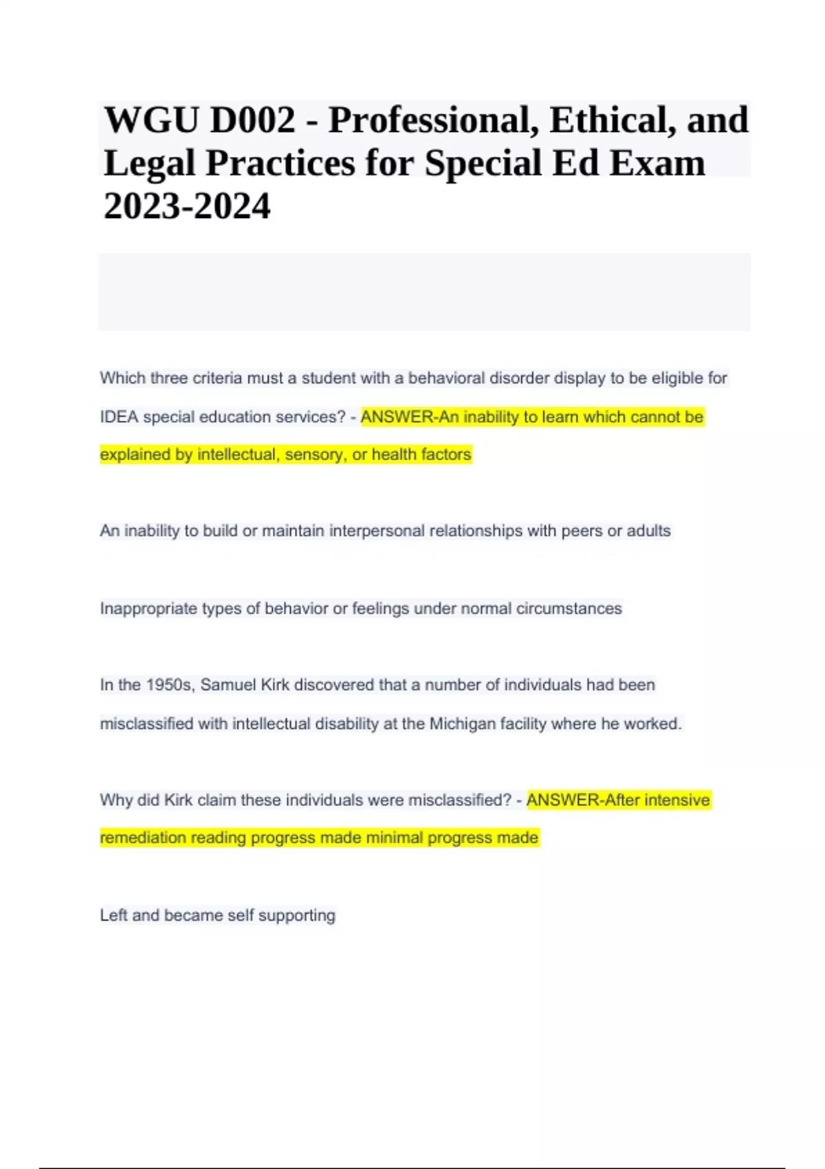 WGU D002 - Professional, Ethical, and Legal Practices for Special Ed ...