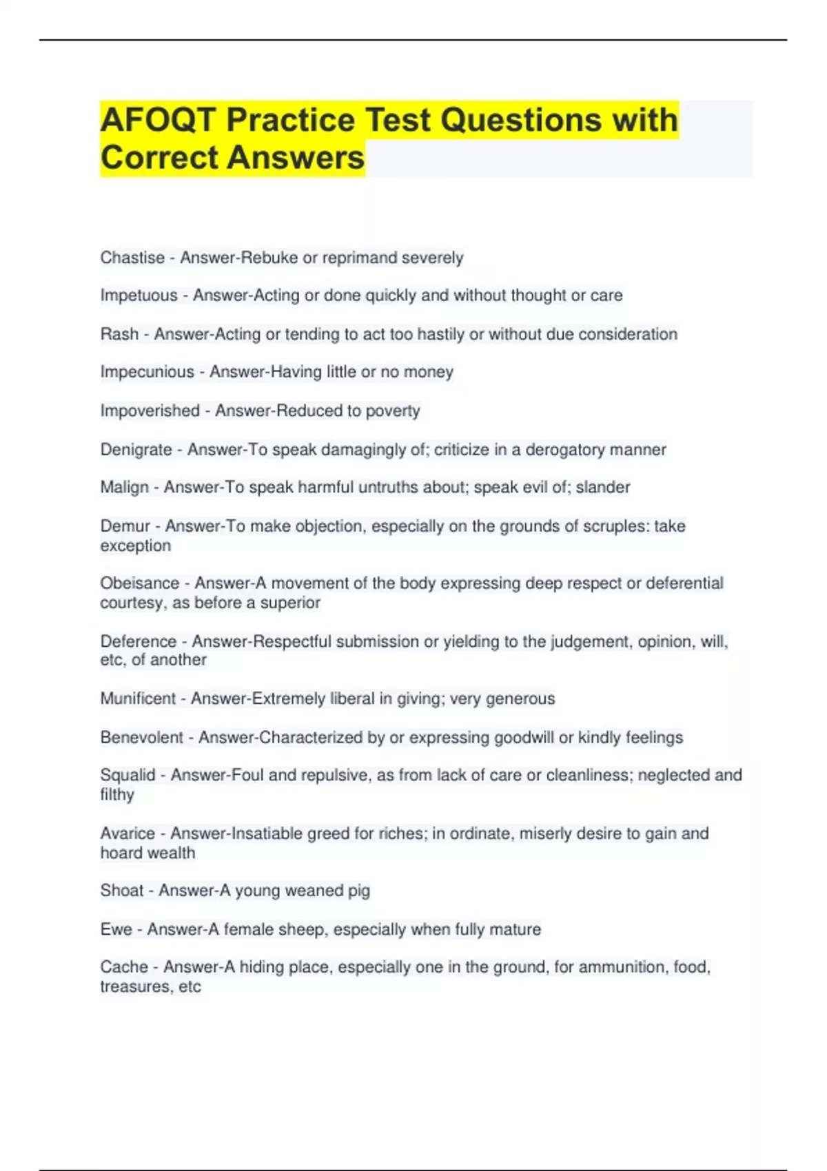 Afoqt Practice Test Questions With Correct Answers Afoqt Stuvia Us