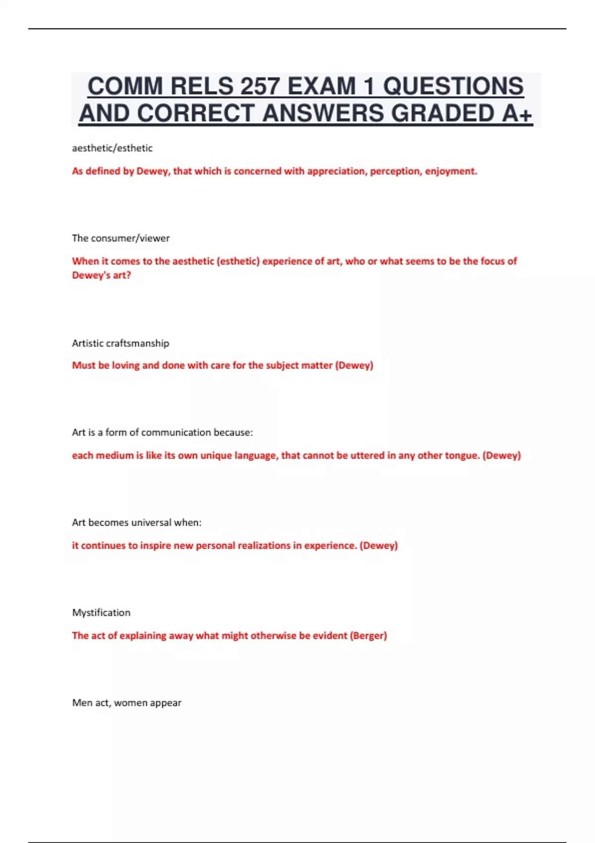 COMM RELS 257 EXAM 1 QUESTIONS AND CORRECT ANSWERS GRADED A+ - COMM ...