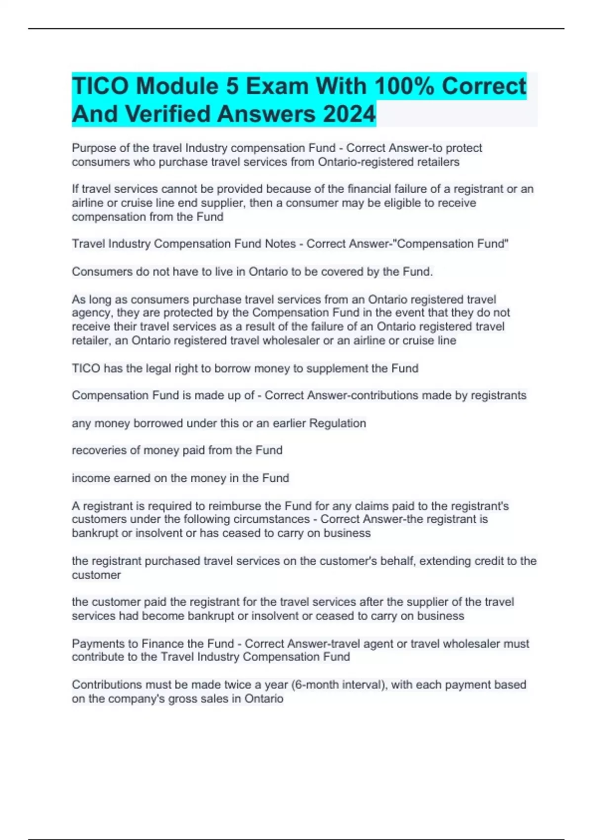 TICO Module 5 Exam With 100% Correct And Verified Answers 2024 - TICO - Stuvia US