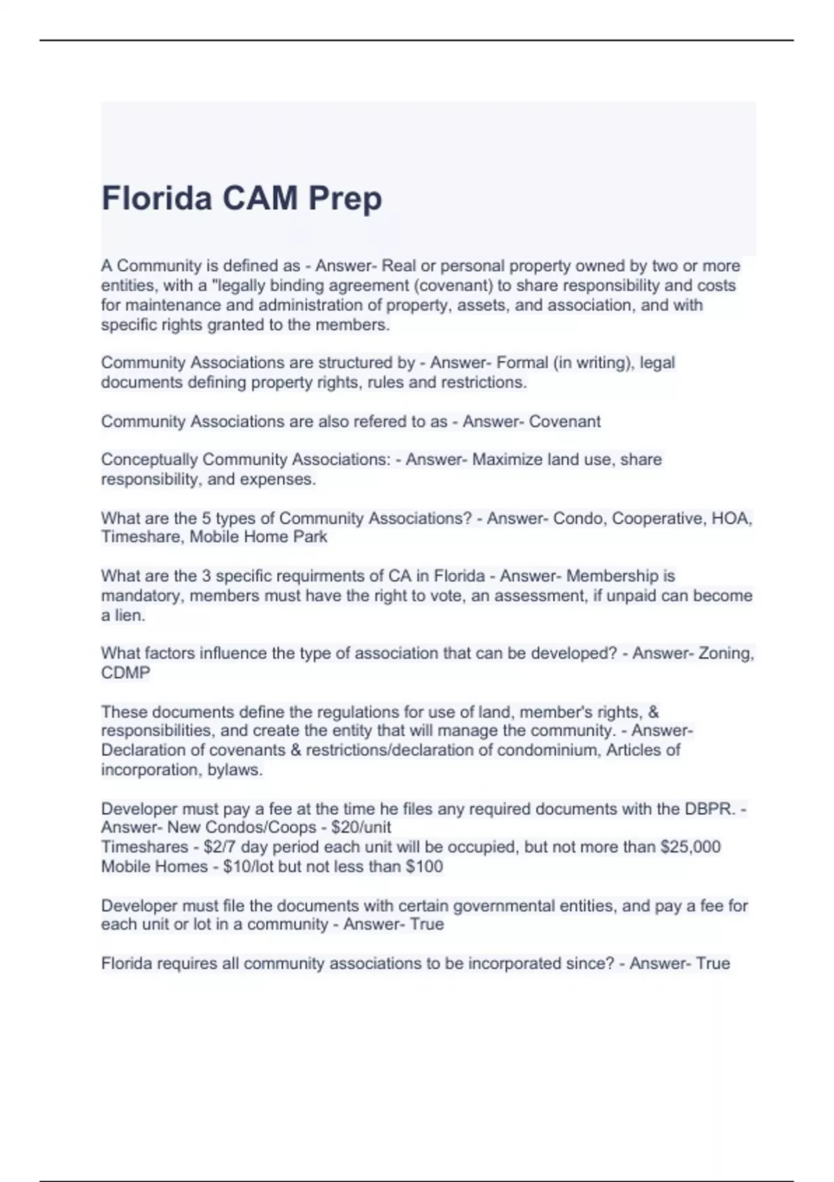 Florida CAM Prep Exam Questions with correct Answers 2024 - Florida CAM ...