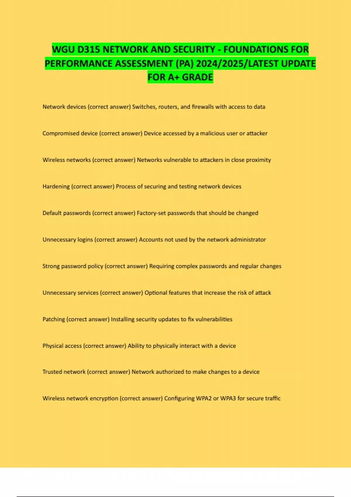 WGU D315 NETWORK AND SECURITY - FOUNDATIONS FOR PERFORMANCE ASSESSMENT ...