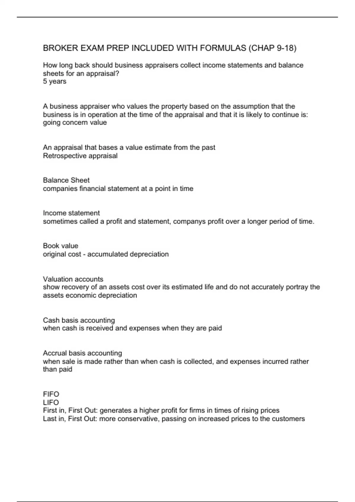 BROKER EXAM PREP INCLUDED WITH FORMULAS (CHAP 9-18) - BROKER - Stuvia UK