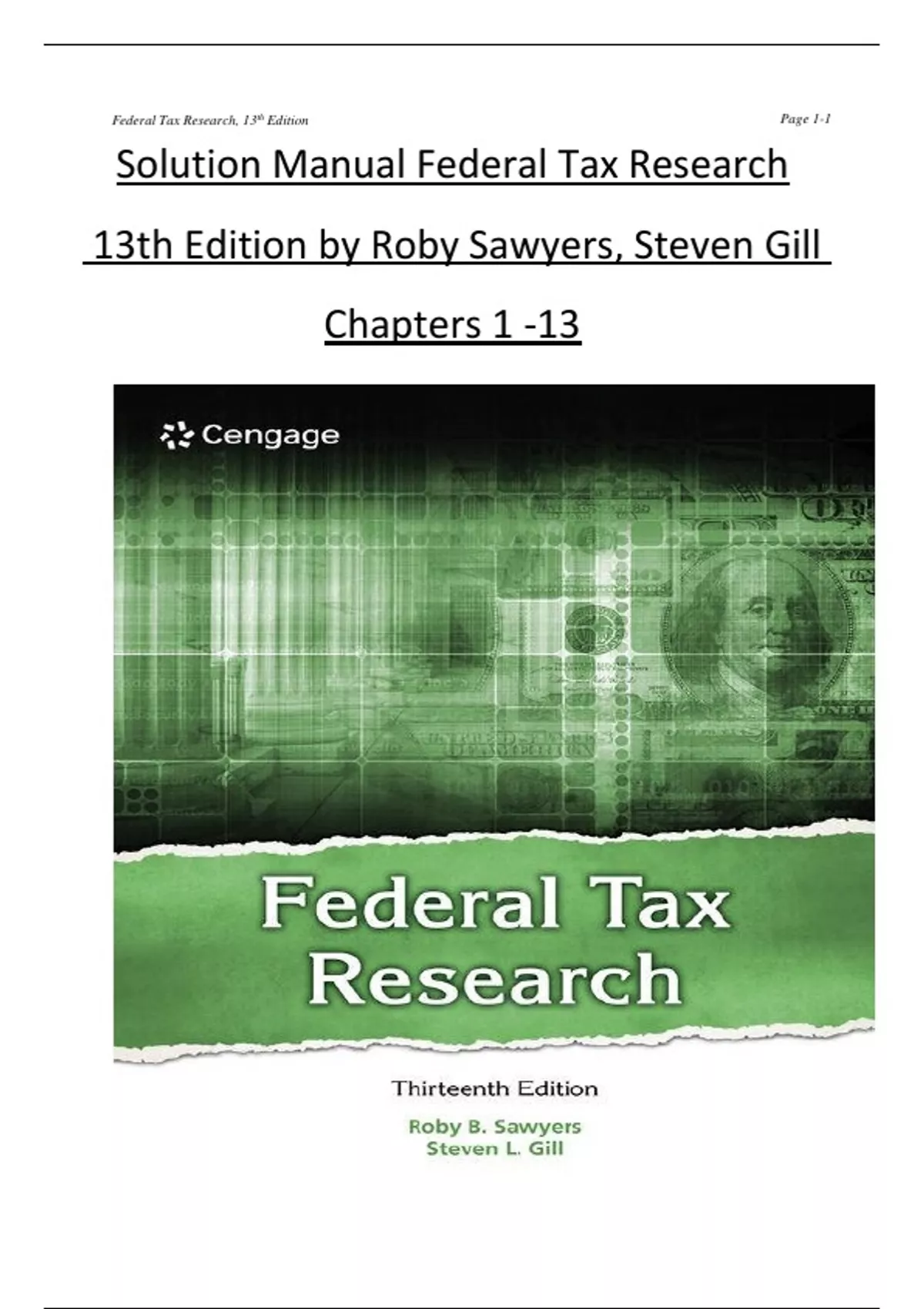 Solution Manual For Federal Tax Research, 13th Edition by Roby Sawyers ...
