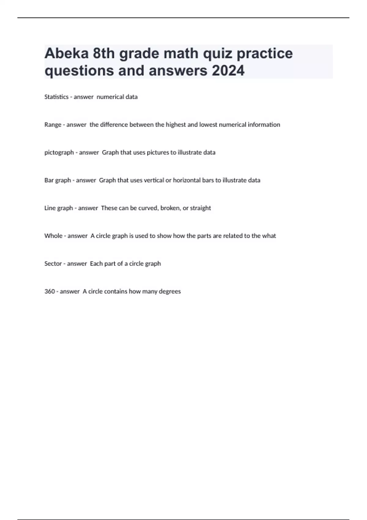 Abeka 8th grade math quiz practice questions and answers 2024 - Abeka ...