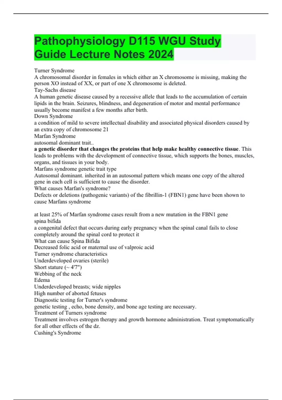 Pathophysiology D115 WGU Study Guide quiz and Lecture Notes 2024 ...