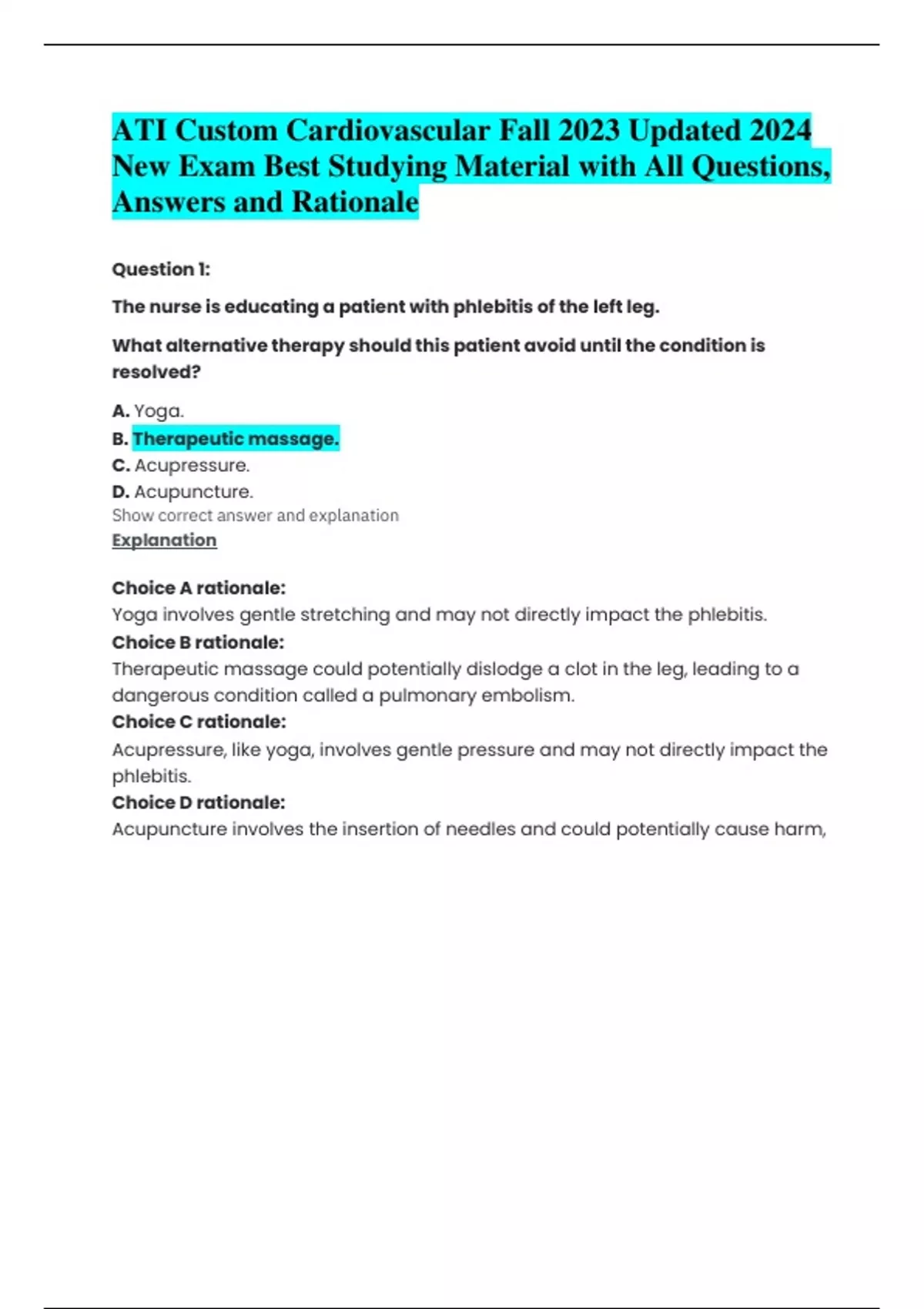 ATI Custom Cardiovascular Fall 2023 Updated 2024 New Exam Best Studying ...