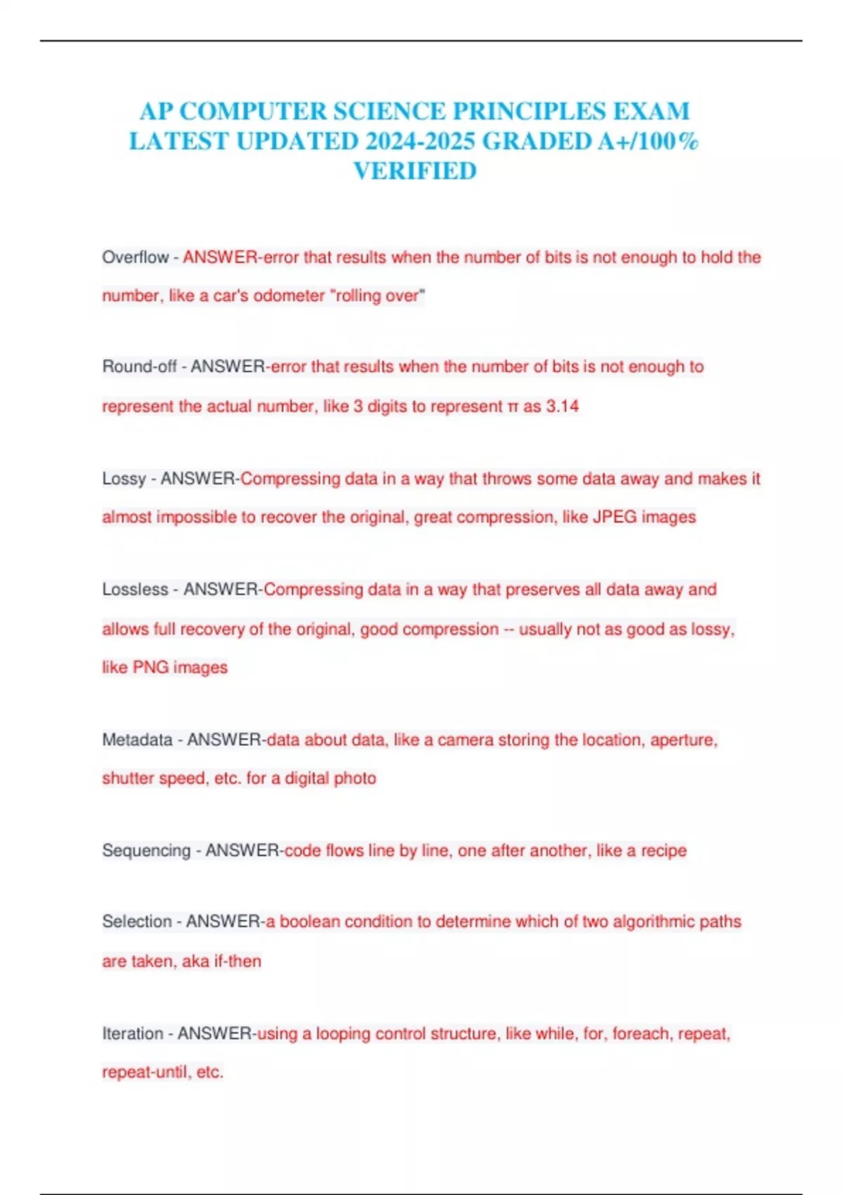 AP COMPUTER SCIENCE PRINCIPLES EXAM LATEST UPDATED GRADED A+/100% ...