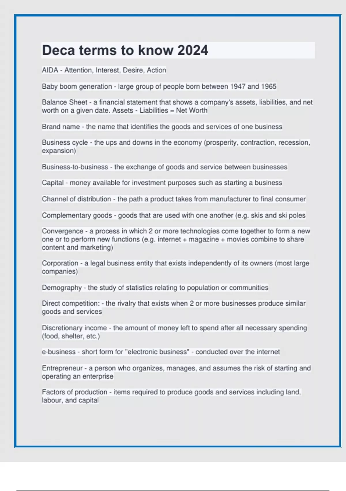 Deca terms to know 2024 - Deca - Stuvia US