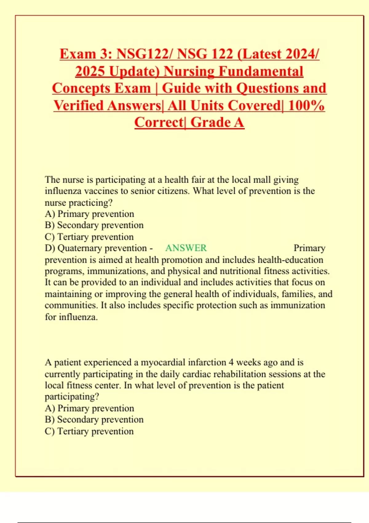 Exam 3: NSG122/ NSG 122 (Latest 2024/ 2025 Update) Nursing Fundamental ...
