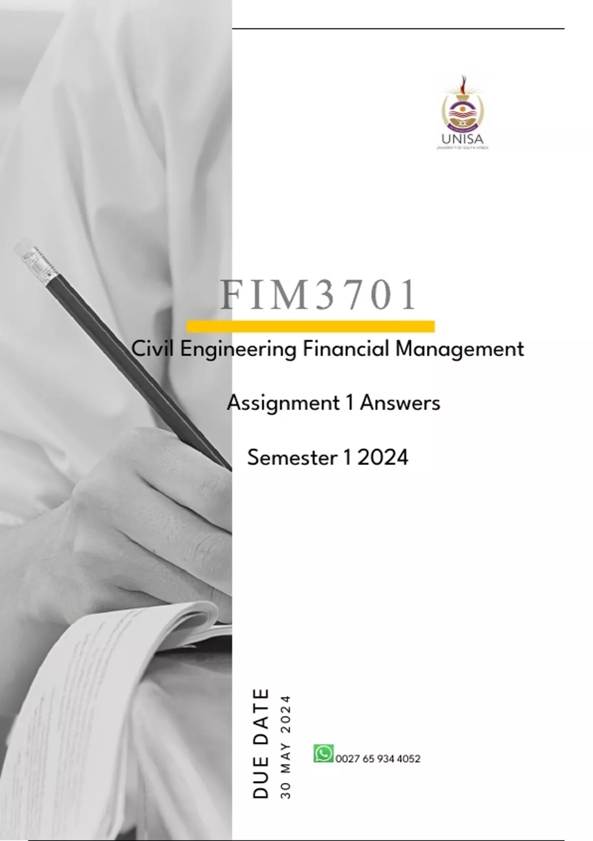 FIM3701 Assignment 01 Solutions Semester 1 2024 - Civil Engineering Financial Management ...