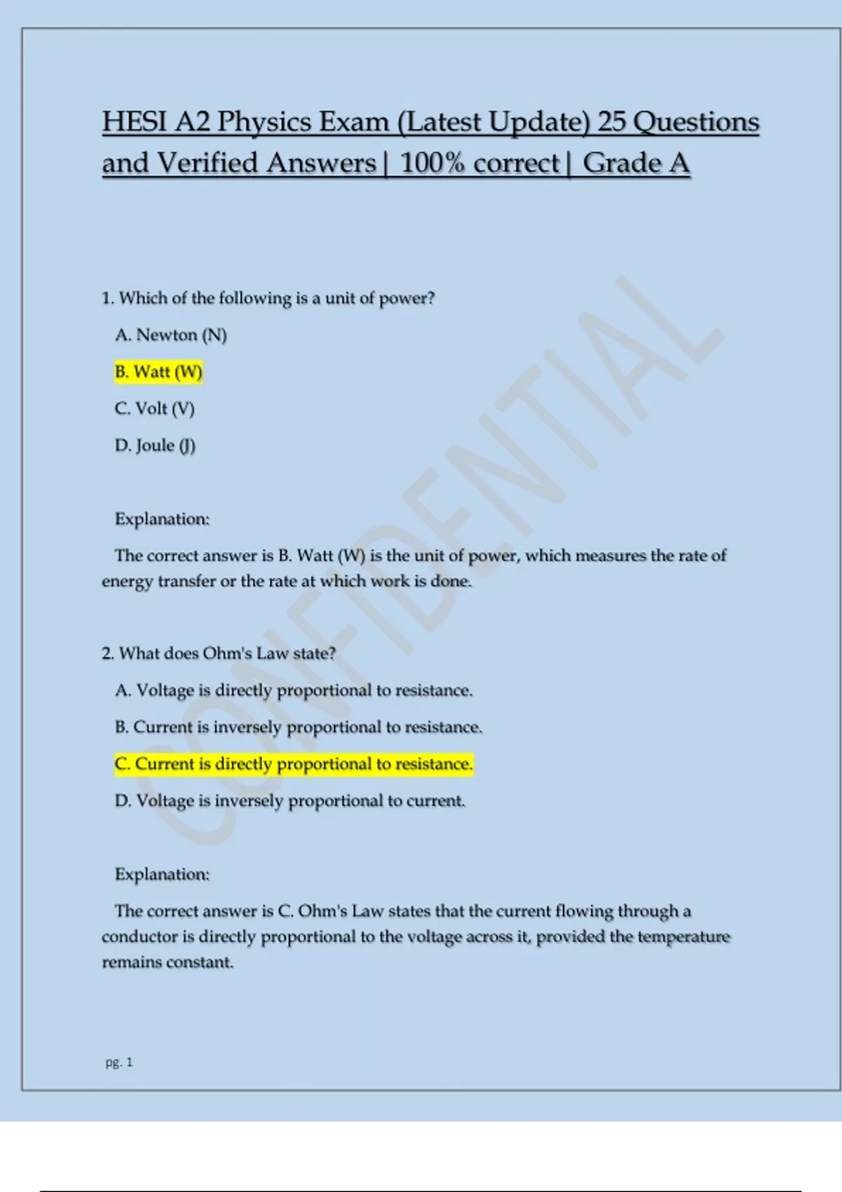 HESI A2 Physics Exam (Latest Update 2024) 25 Questions and Verified ...